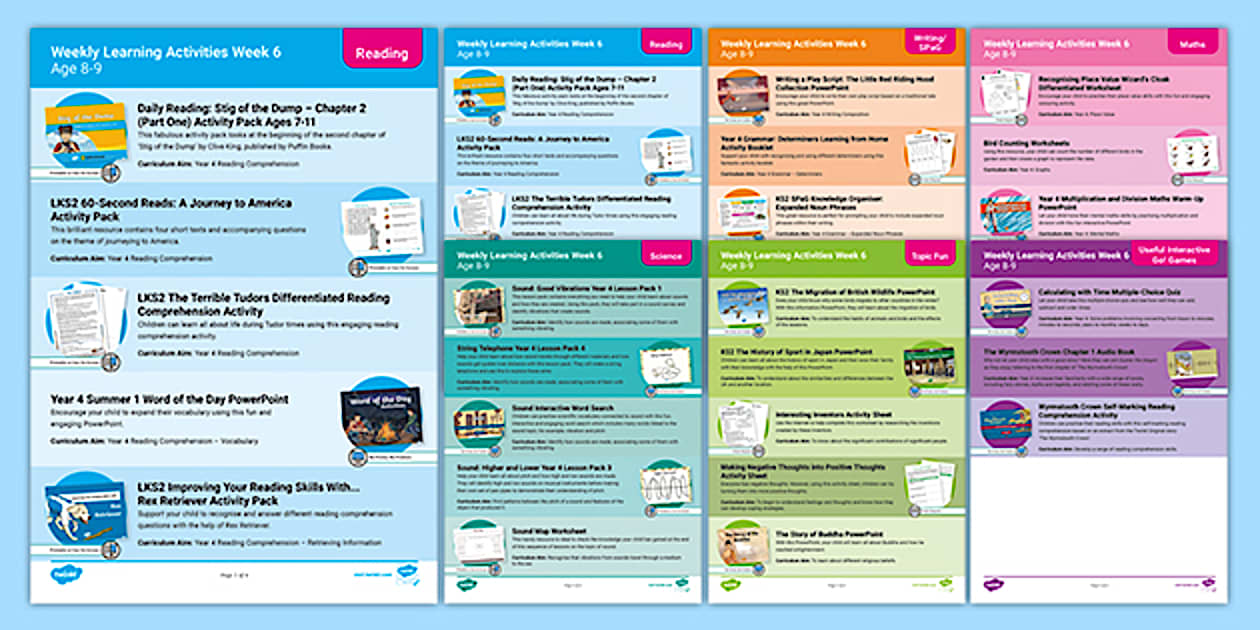 Weekly Learning Activities Week 6 (Age 8-9) (teacher made)