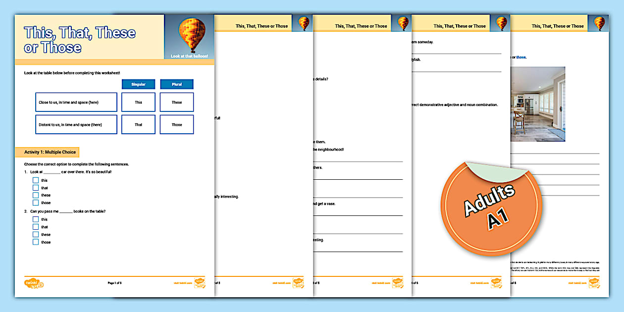 ESL This, That, These or Those Worksheet [Adults, A1]