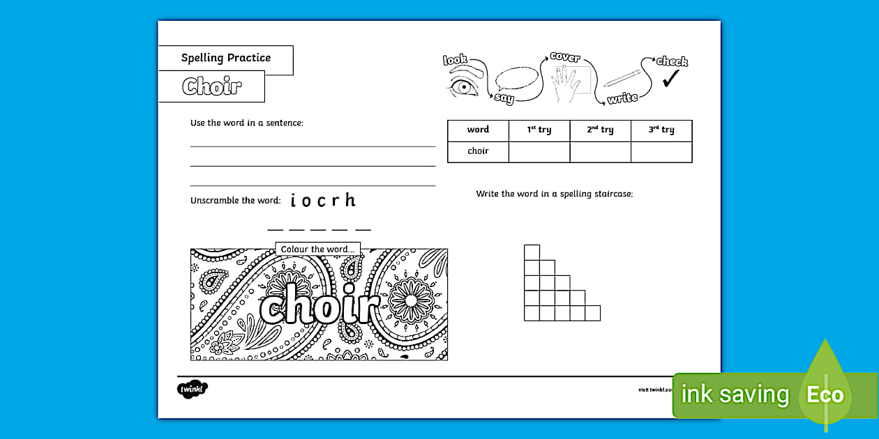 Choir Spelling Practice Worksheet (teacher made) - Twinkl