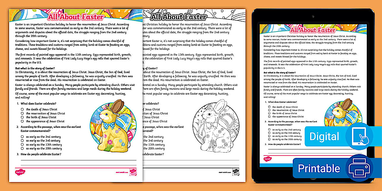 Fifth Grade All About Easter Reading Passage Comprehension