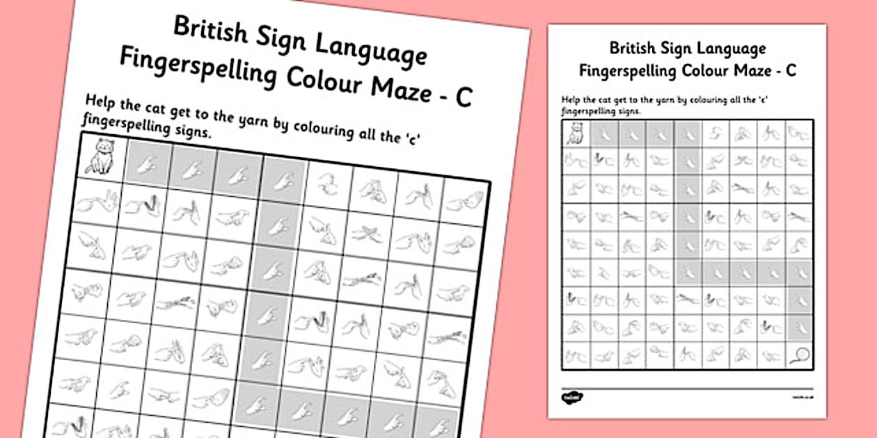 British Sign Language Fingerspelling Colour Maze C - Twinkl