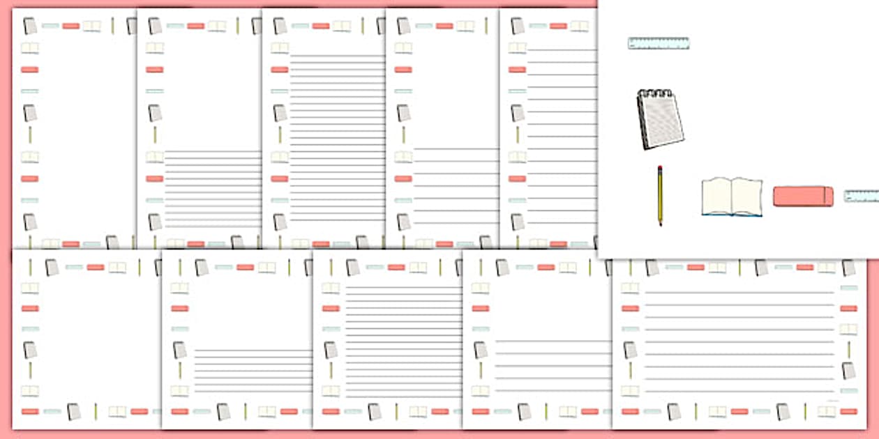 Black and White English Writing Page Borders (teacher made)