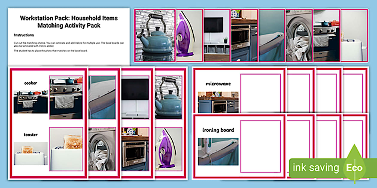 Workstation Pack - Household Items Activity Pack - Twinkl