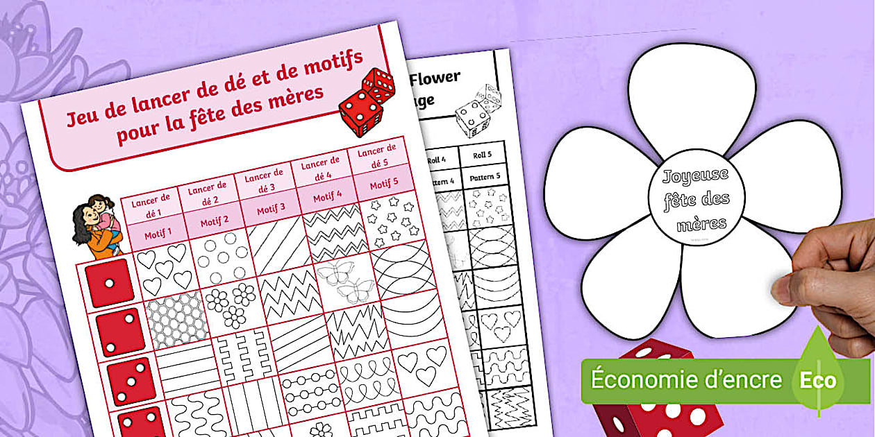 Jeu de lancer de dé et motifs pour la fête des mères
