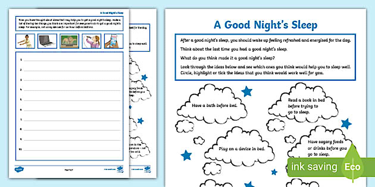 A Good Night's Sleep Activity Sheet