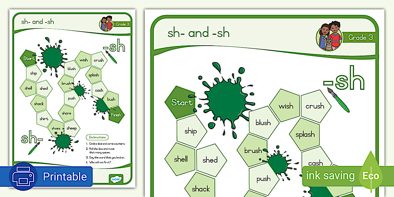 Grade 3 Phonics: sh- and -sh Printable Game