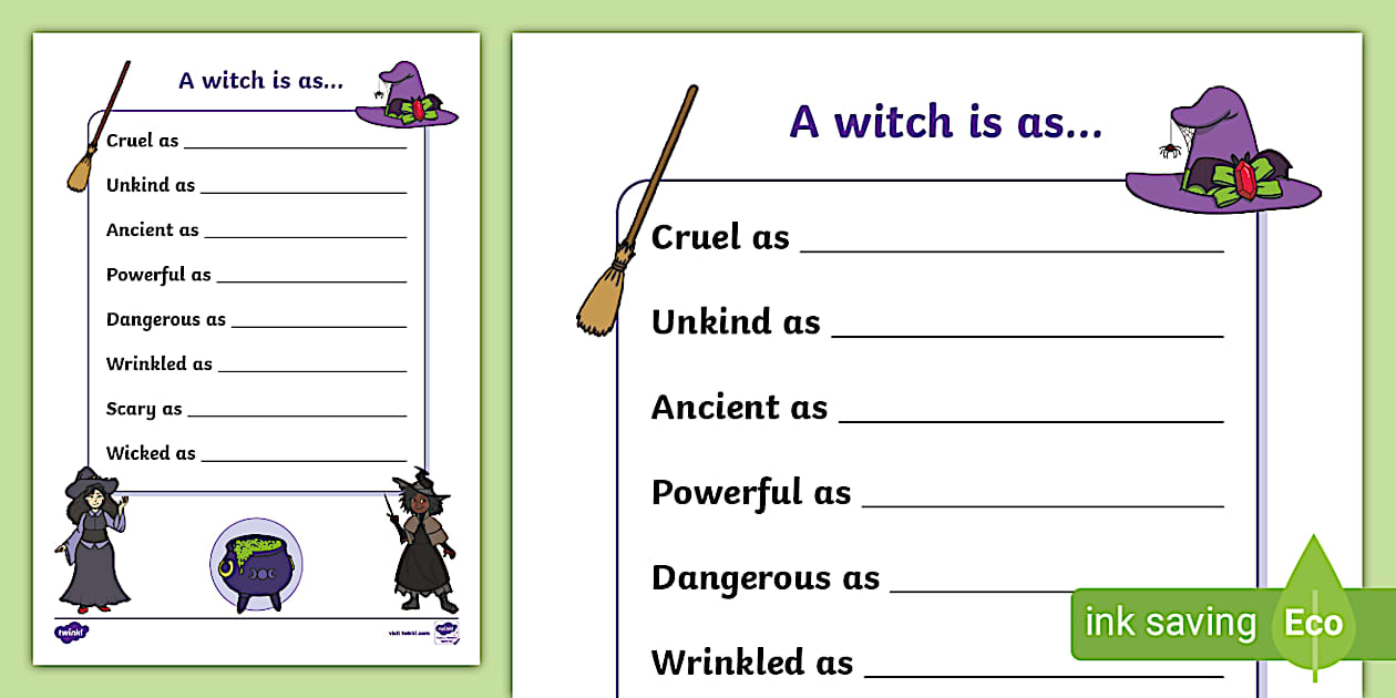 Witch Simile Poem Writing Template, Witches Writing Frame