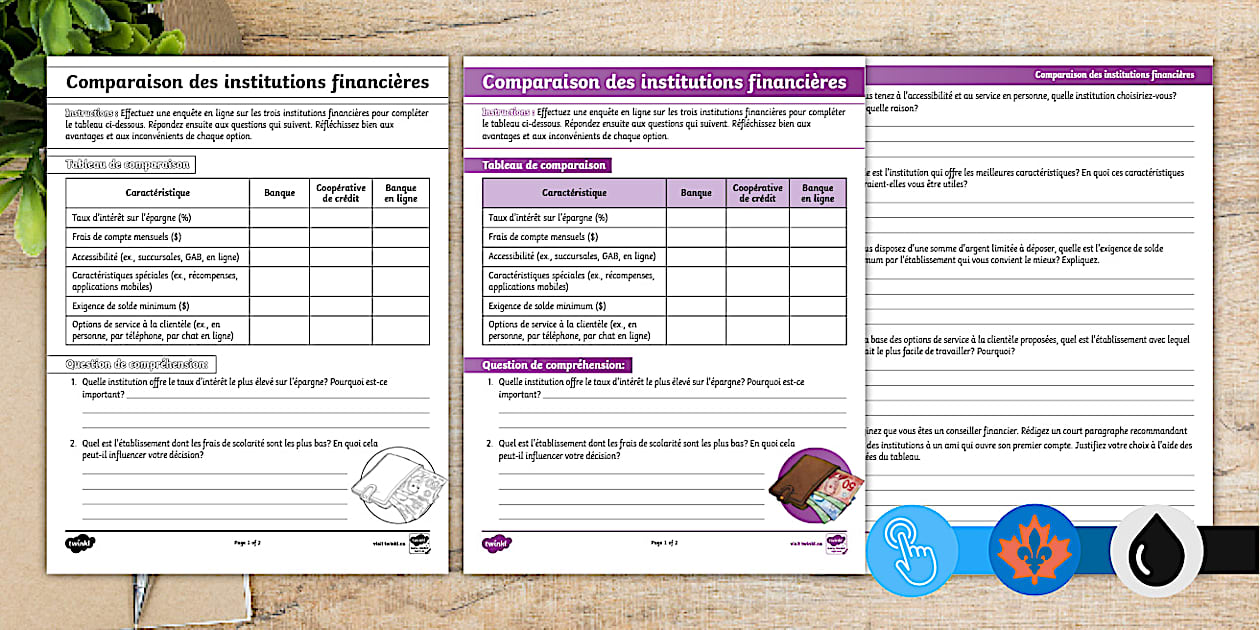 Financial Institution Comparison Activity Sheet French