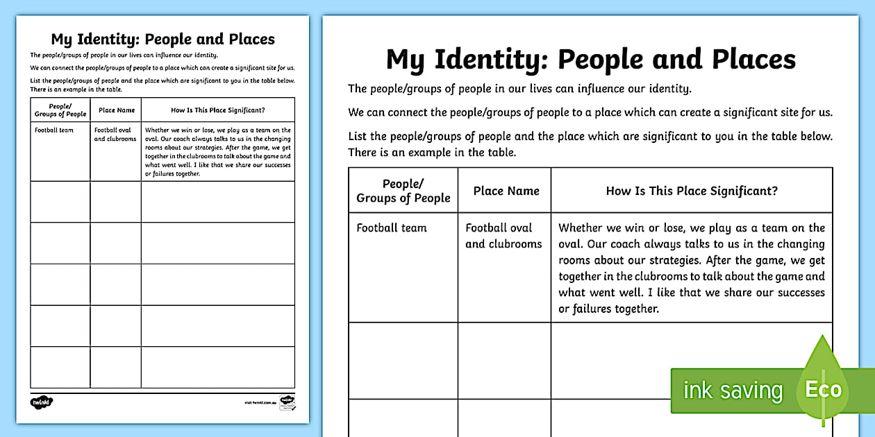Editable My Identity - People and Places Worksheet - Twinkl