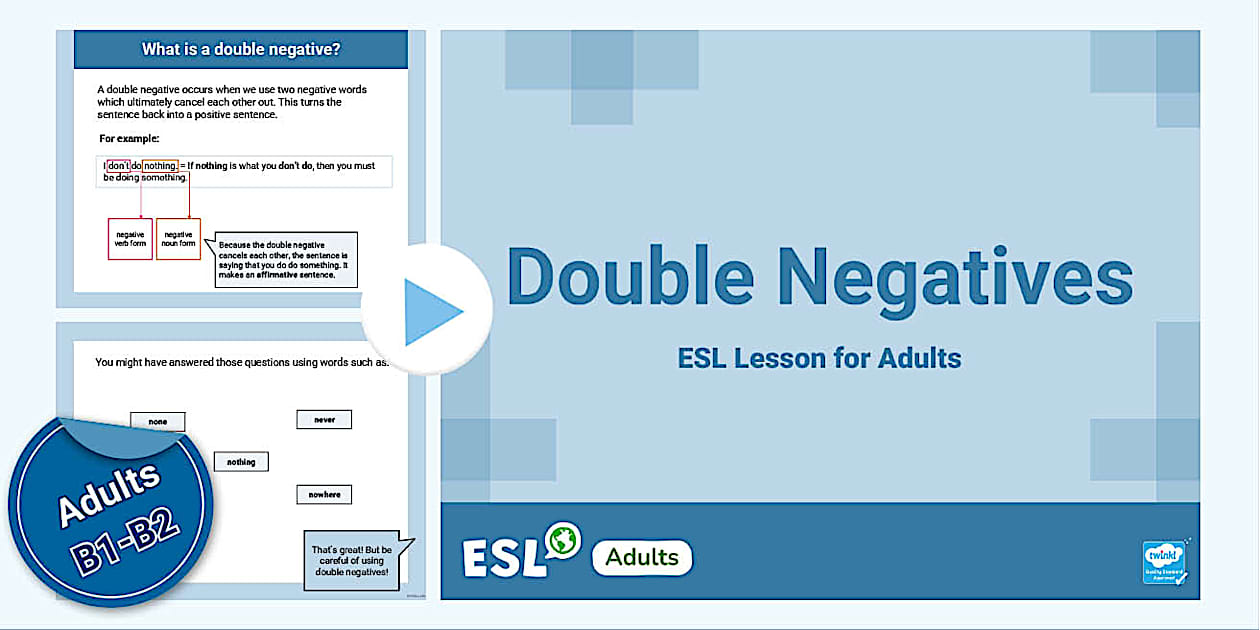 ESL Double Negatives PPT for Adults (teacher made) - Twinkl