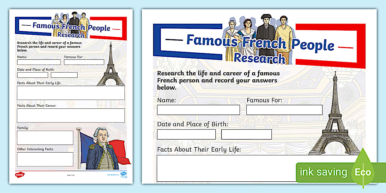 Famous French People Research Activity Sheet | Twinkl