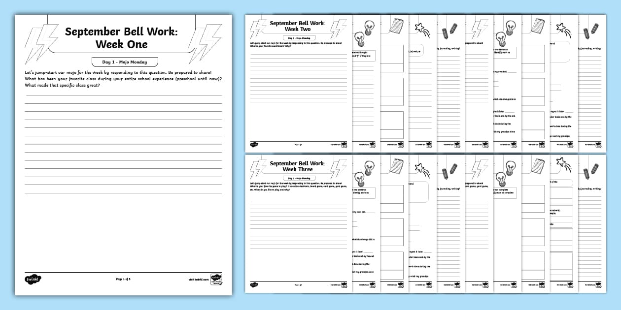 Seventh Grade ELA September Bell Work Bundle (teacher made)