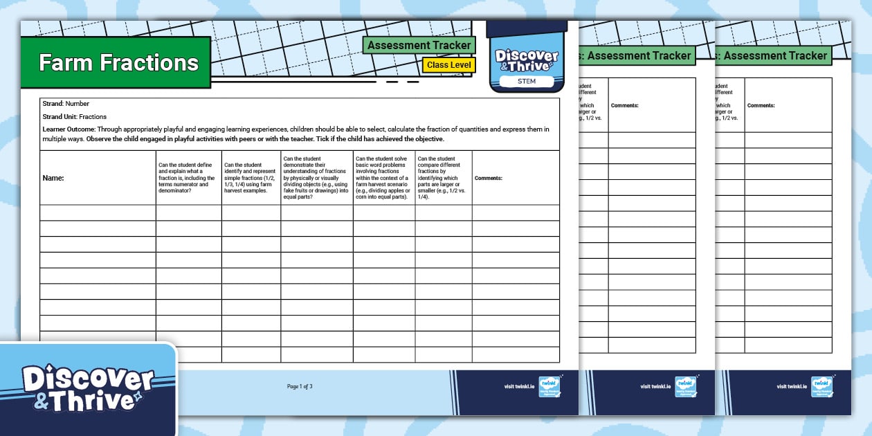Farm Fractions Assessment Tracker/ Third Class - Twinkl
