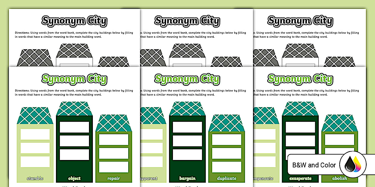 Synonym for City Worksheet | ELA | Twinkl USA - Twinkl