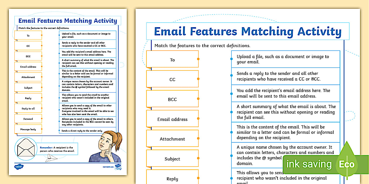 Email Keywords Matching Activity - KS2 - Twinkl