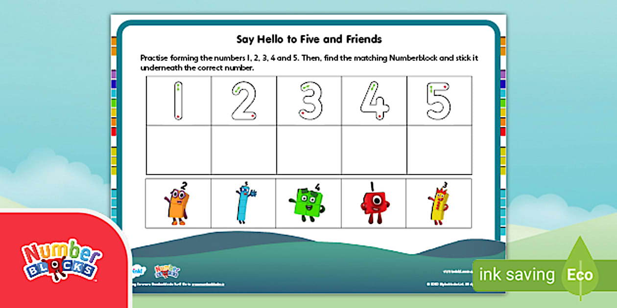 Numberblocks Writing Numerals 1-5 - Cut and Paste Activity