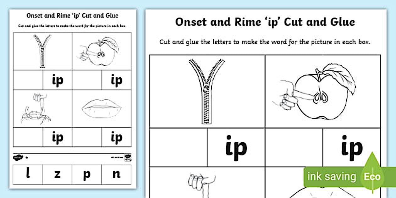 Lower Ability 'ip' Onset and Rime Differentiated Worksheets