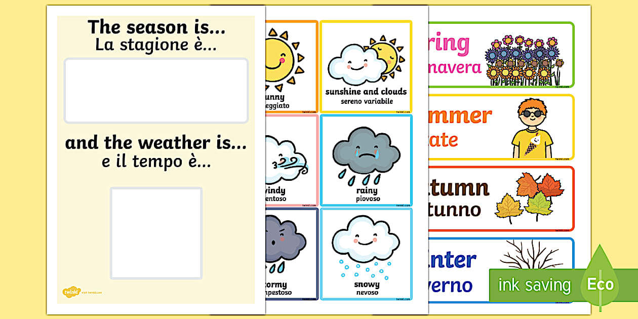 Editable Weather and Season Day Calendar English/Italian
