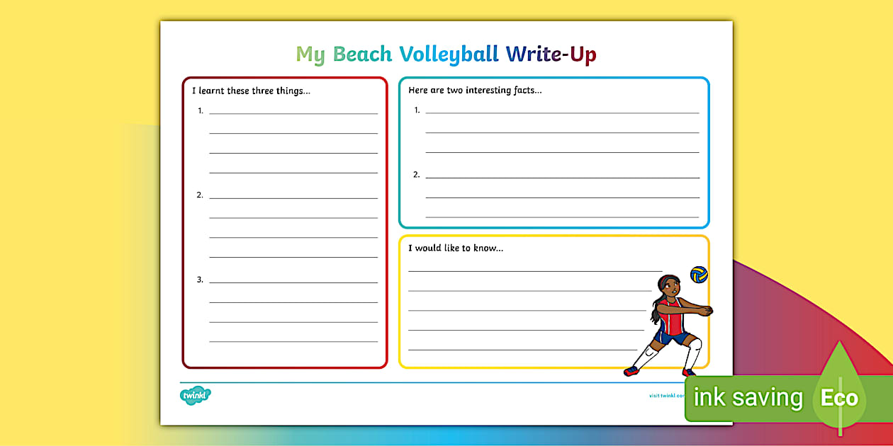 Cursive Beach Volleyball Write Up Worksheet (teacher made)