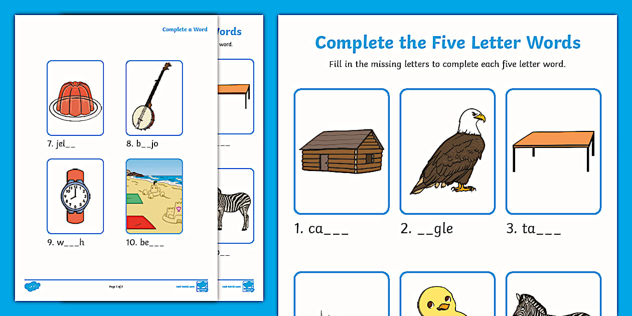 Complete the Five Letter Words Worksheet (teacher made)