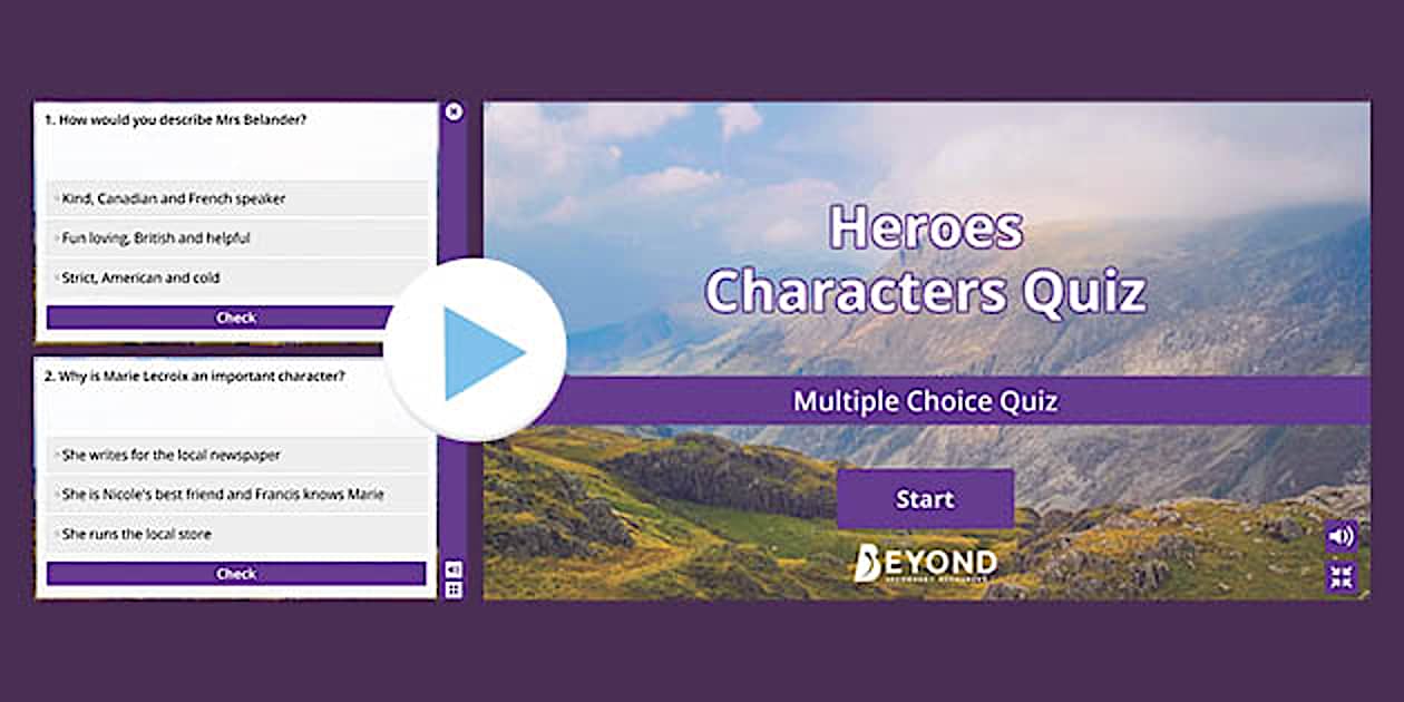 Heroes by Robert Cormier Characters Go Quiz (teacher made)