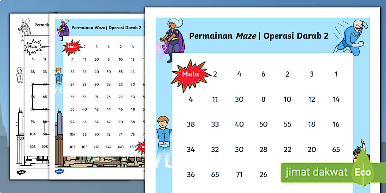 Latihan Operasi Darab 2 Tema Permainan Maze (teacher made)