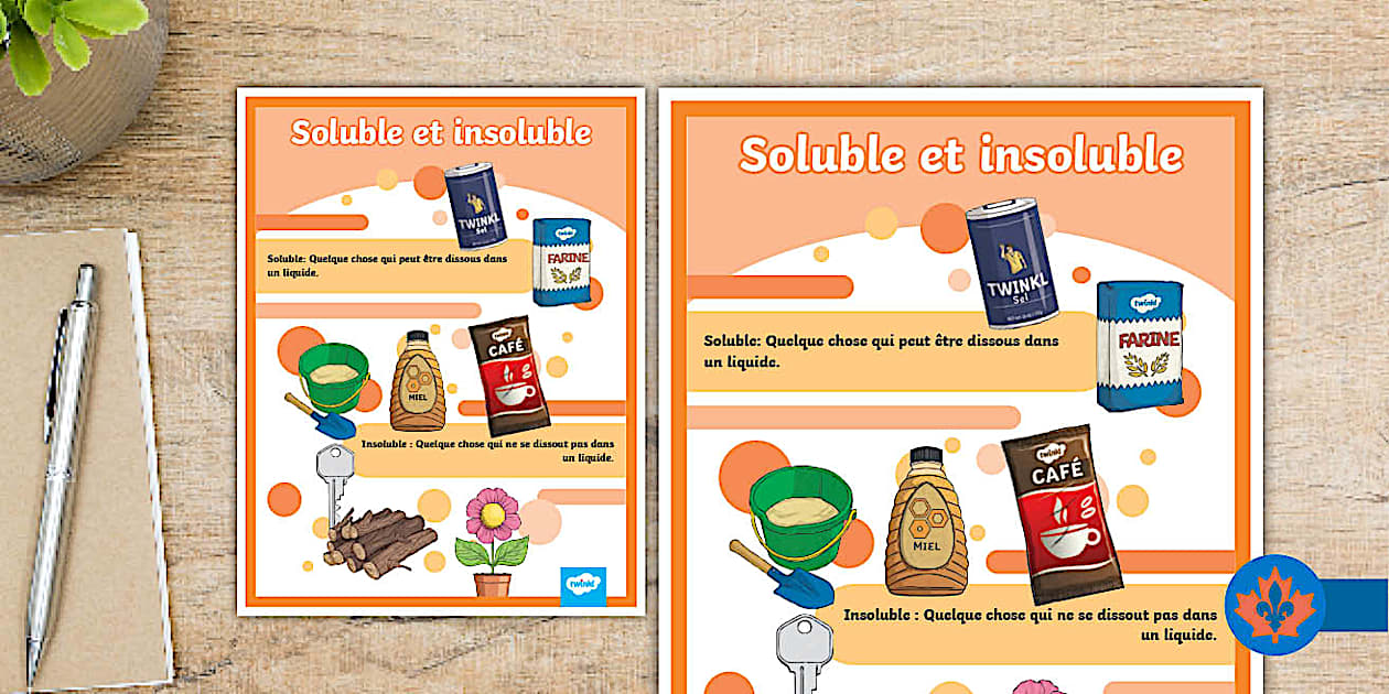 Soluble and Insoluble Display Poster French - Twinkl