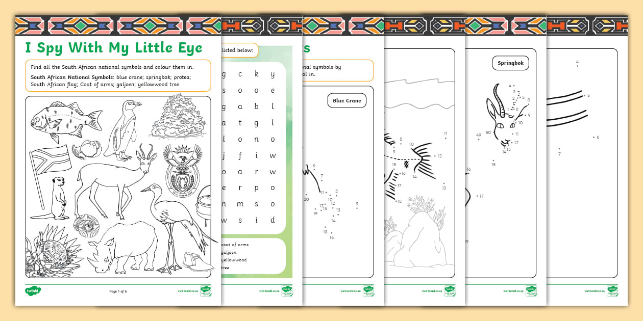 Printable South African National Symbols Worksheet | Twinkl
