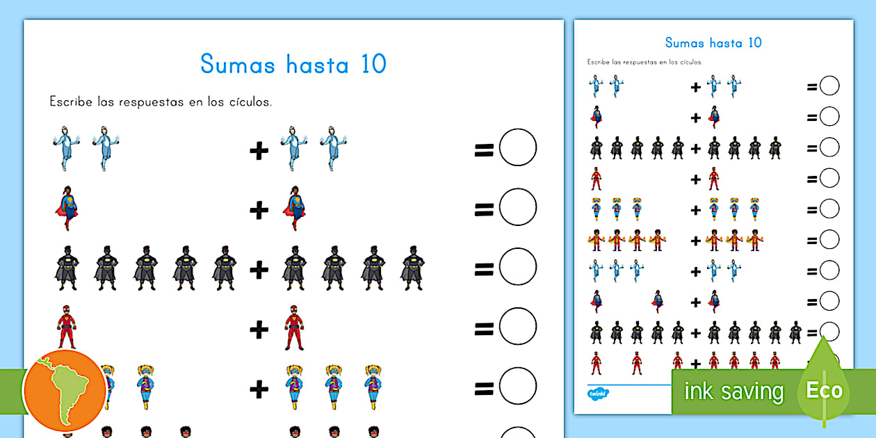 Ficha de actividad: Suma hasta 10 con los superheroés