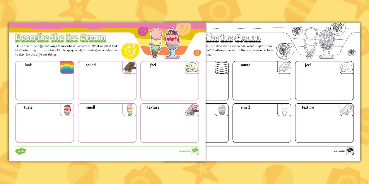 Ice Cream Adjectives Worksheet (teacher made) - Twinkl
