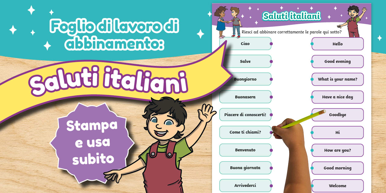 Foglio di lavoro di abbinamento dei saluti italiani