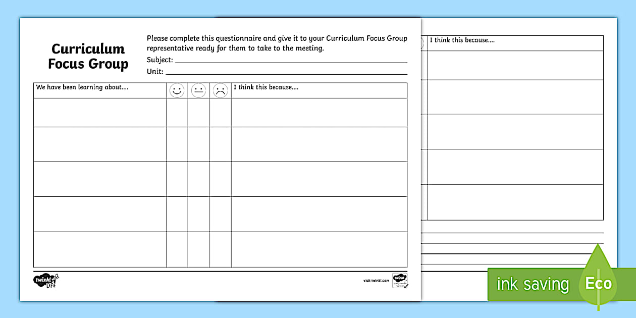 Pupil Voice - Learning - Curriculum Focus Group - Questionnaire EYFS ...
