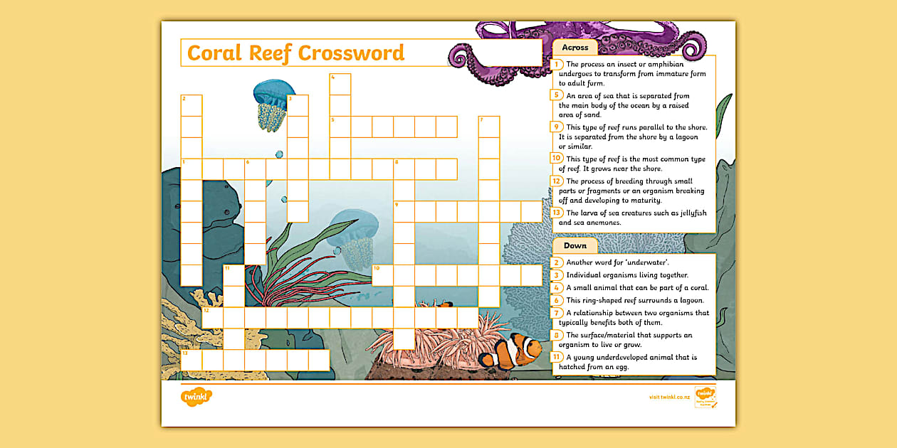 Coral Reef Crossword (teacher made) - Twinkl