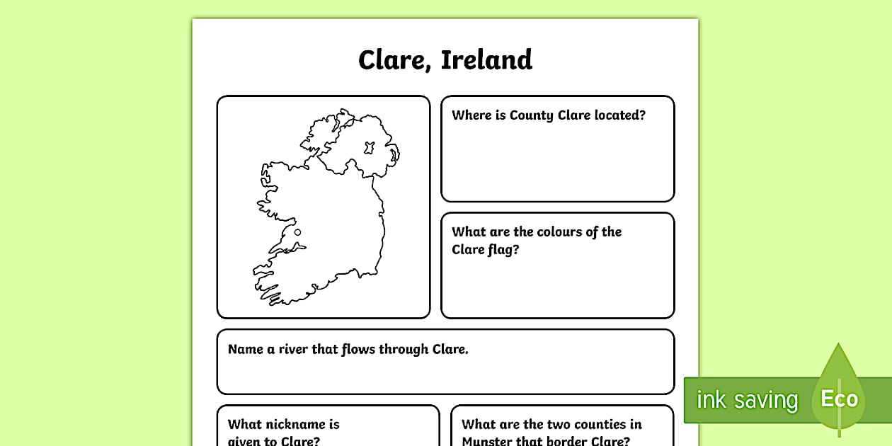 Clare, Ireland Worksheet (teacher made) - Twinkl