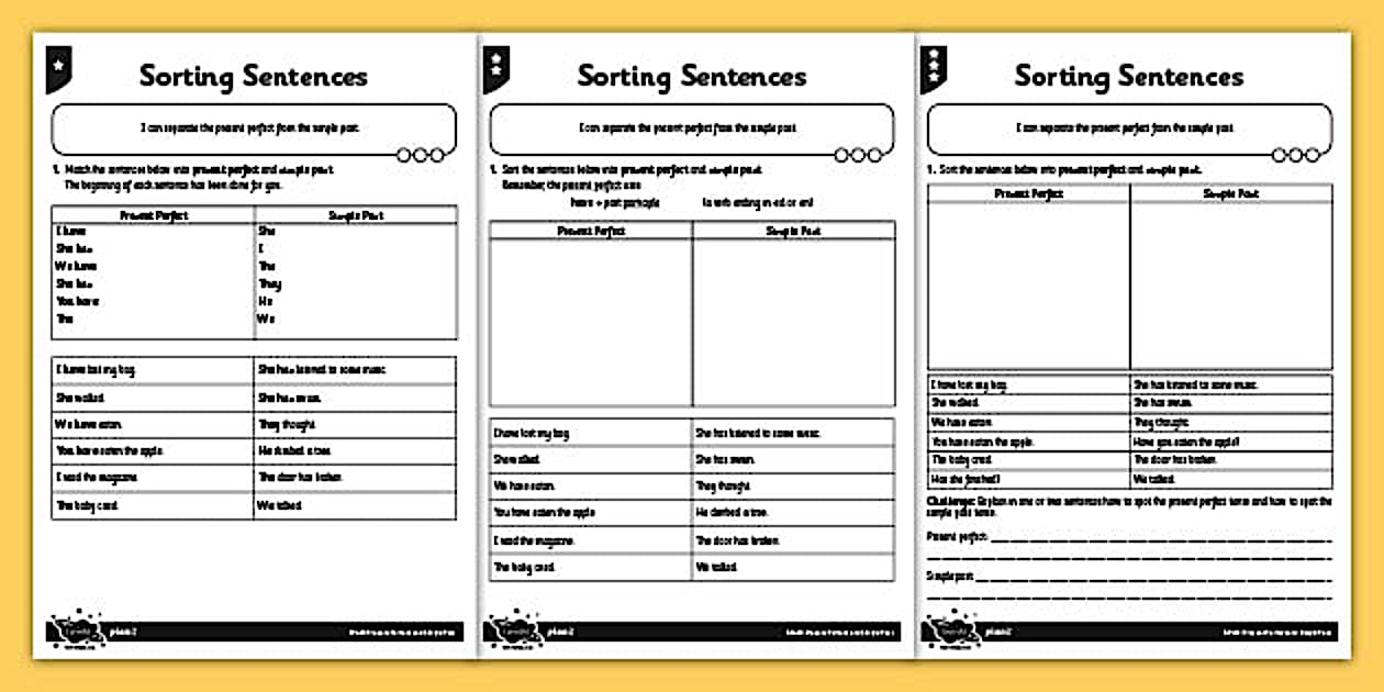 Sorting Sentences Differentiated Worksheet / Worksheet Pack
