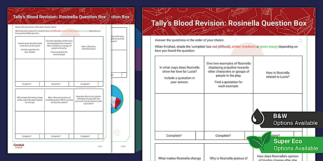 Tally's Blood: Rosinella Question Box (Teacher-Made)