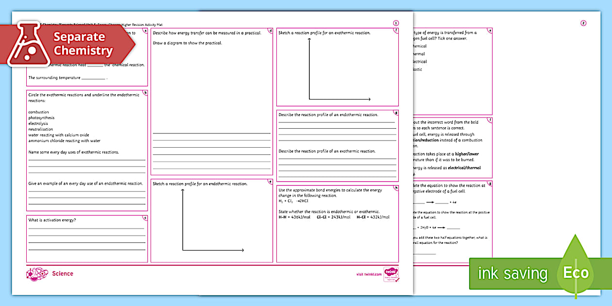 AQA GCSE Chemistry (Separate Science) Unit 5: Energy Changes Higher ...