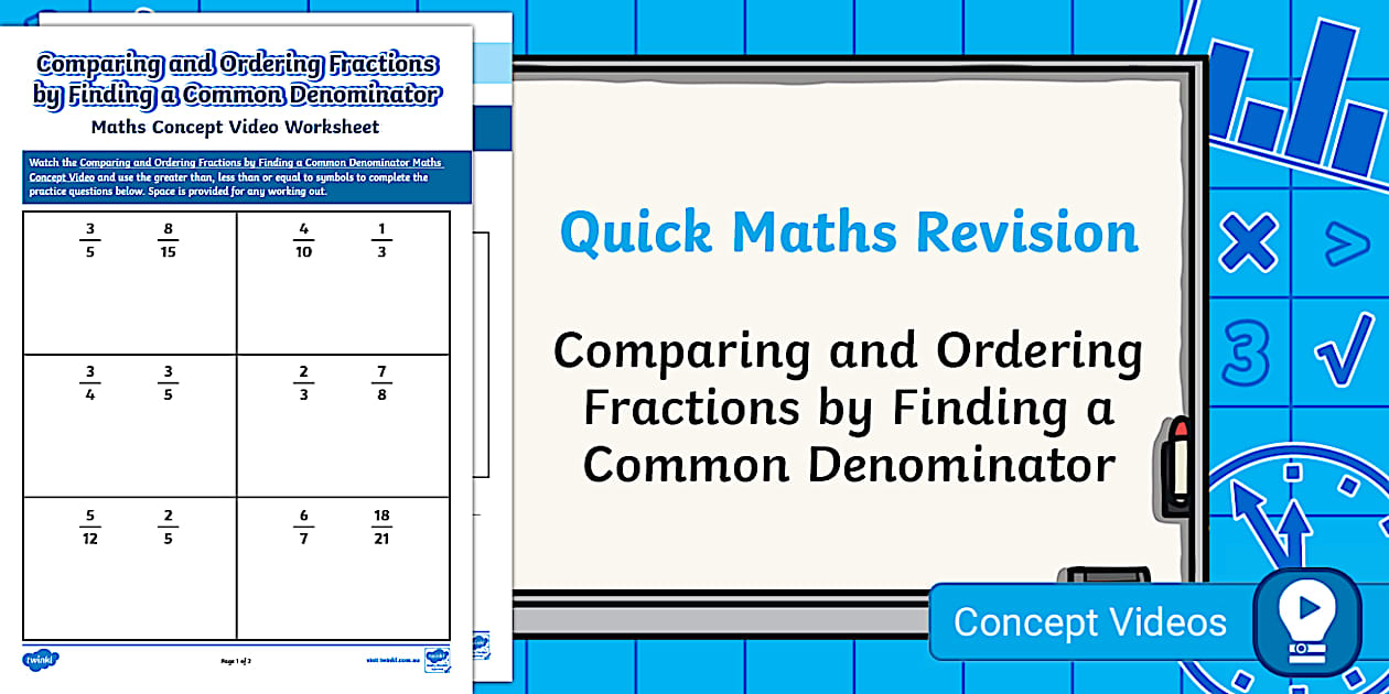 Comparing and Ordering Fractions by Finding a Common Denominator Maths ...
