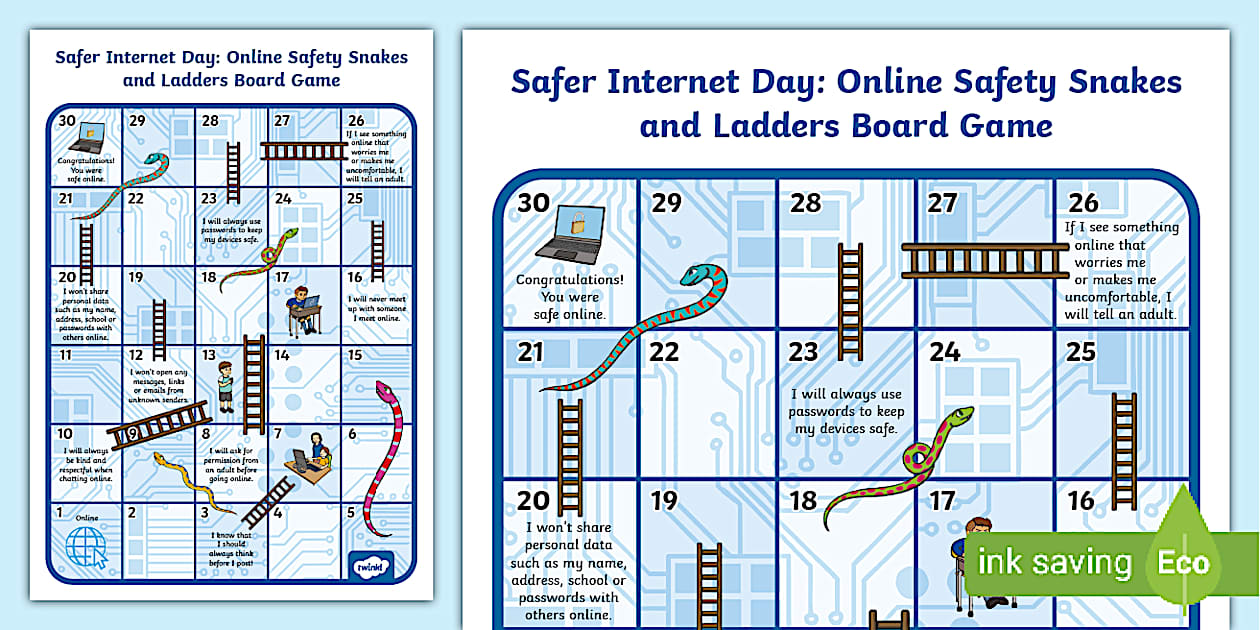 Safer Internet Day: Online Safety Snakes and Ladders Board Game