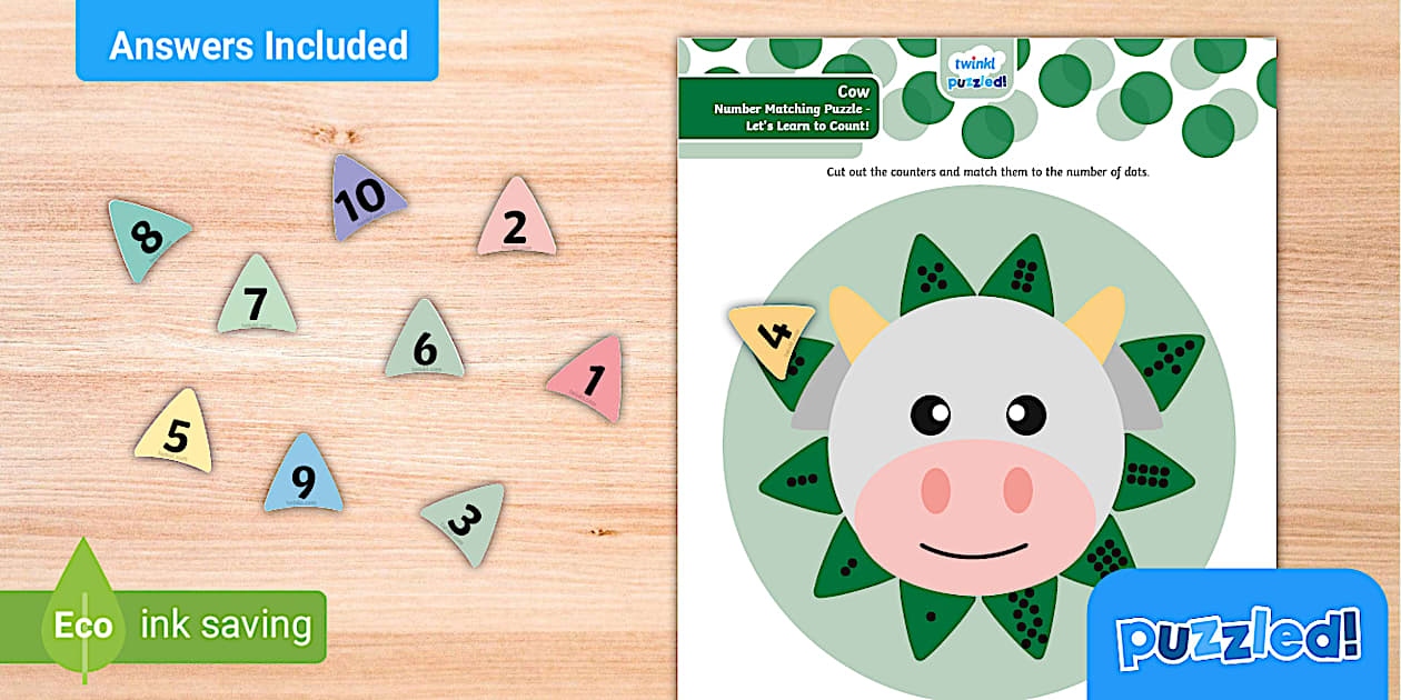 Cow Number Matching Puzzle - Learn to Count! (Teacher-Made)