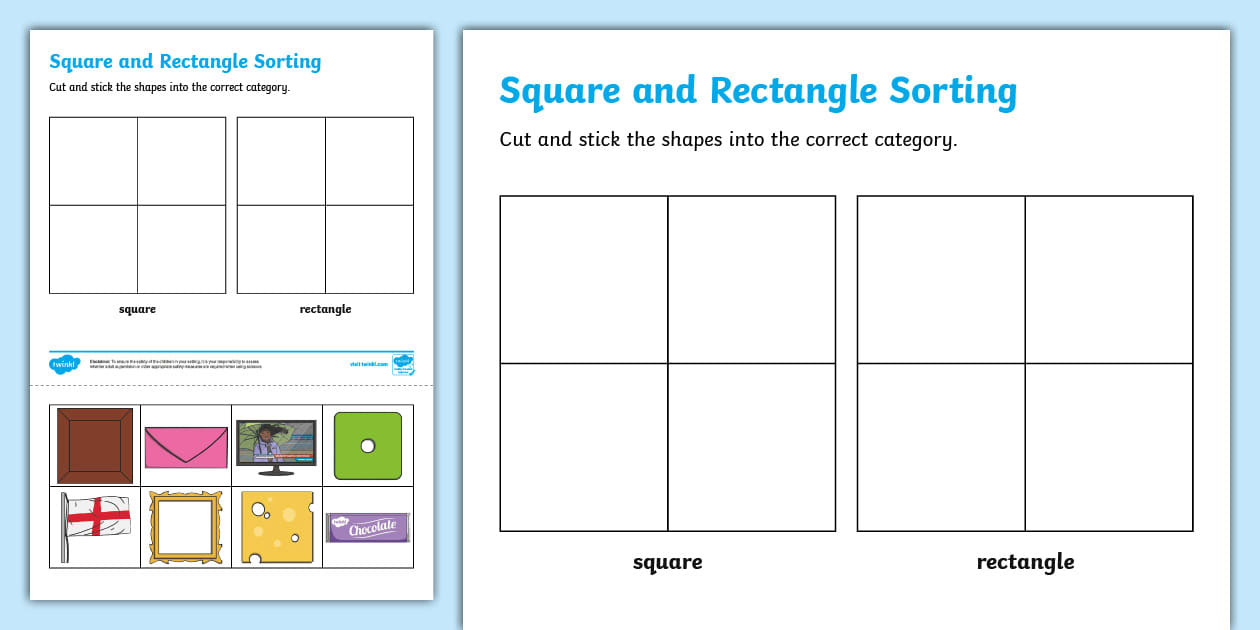 👉 Square and Rectangle Sorting Worksheet - Twinkl