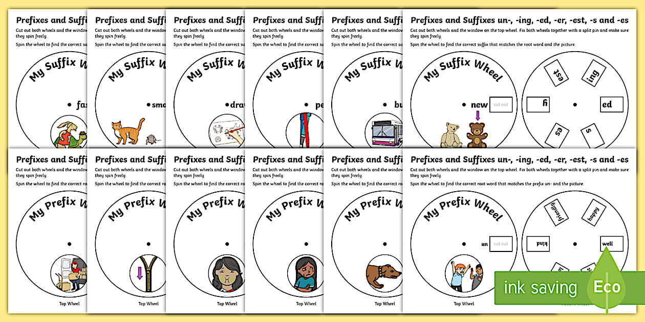 Year 1 Prefixes and Suffixes un-, -ing, -ed, -er, -est, -s and -es Word ...