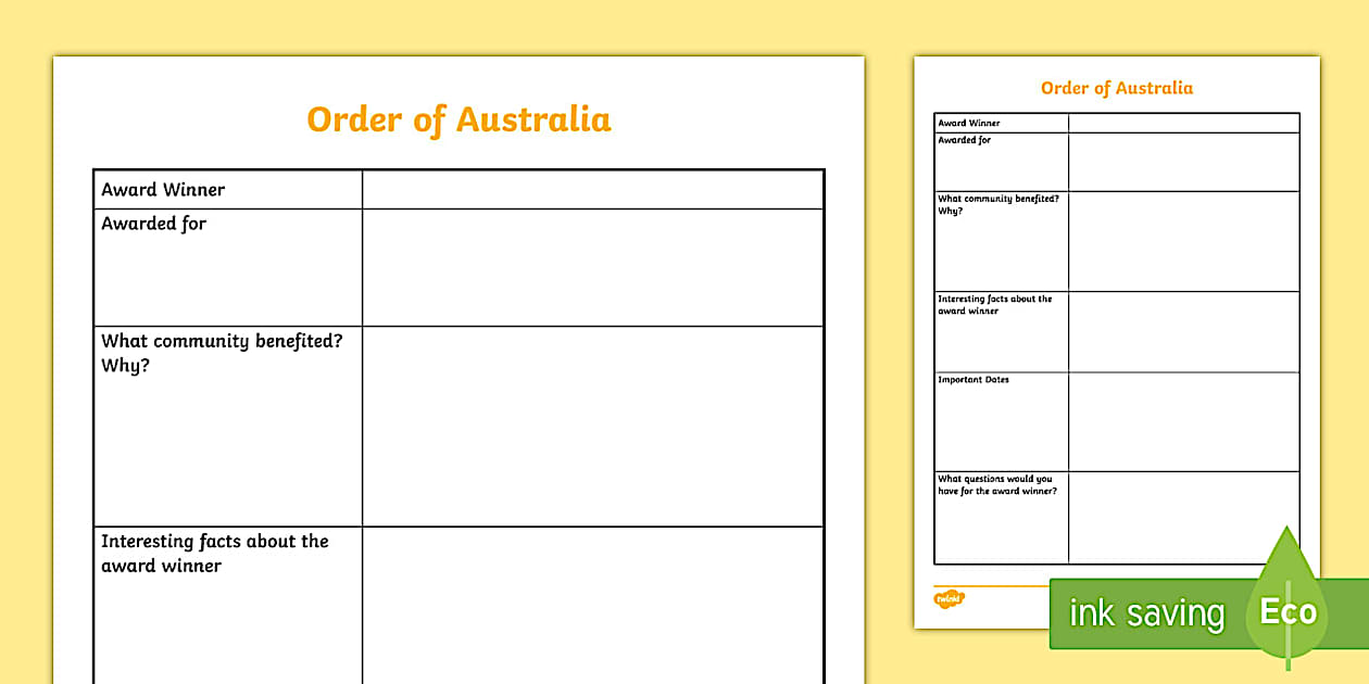 The Order of Australia Research Worksheet