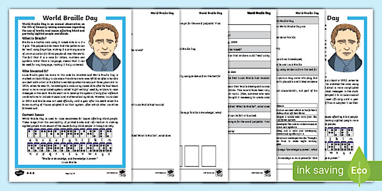 World Braille Day KS2 Differentiated Reading Comprehension Activity