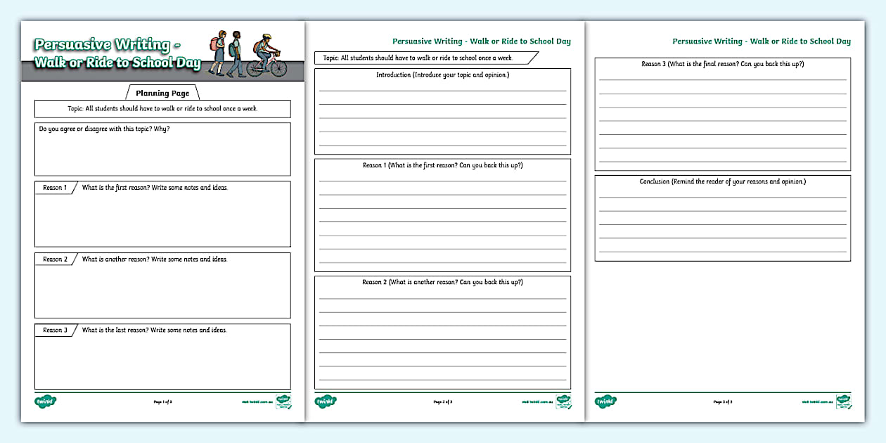 Ride or Walk to School Day - Persuasive Writing - Twinkl