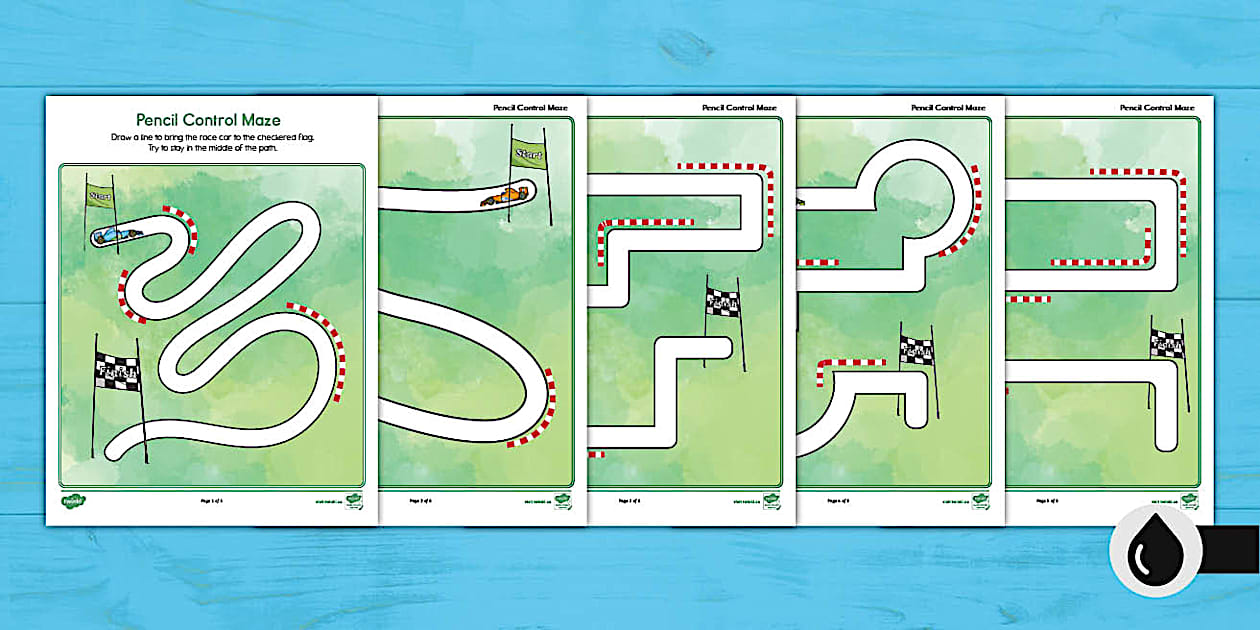 Car Themed Pencil Control Maze Worksheets