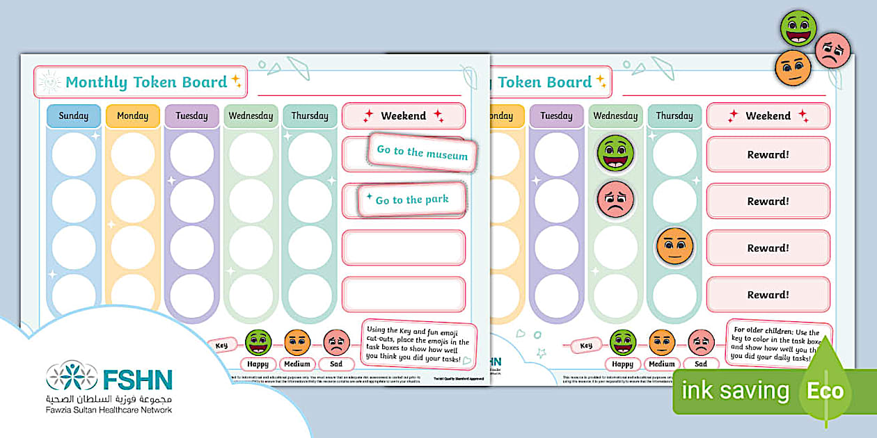 FREE! - Monthly Token Board - Weekly Reward Chart (ABA) | Twinkl & FSHN