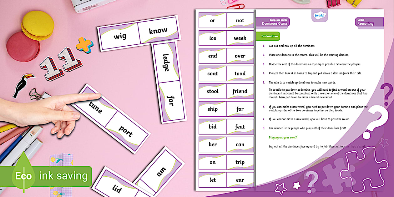 Verbal Reasoning - Compound Words Dominoes Game - Twinkl
