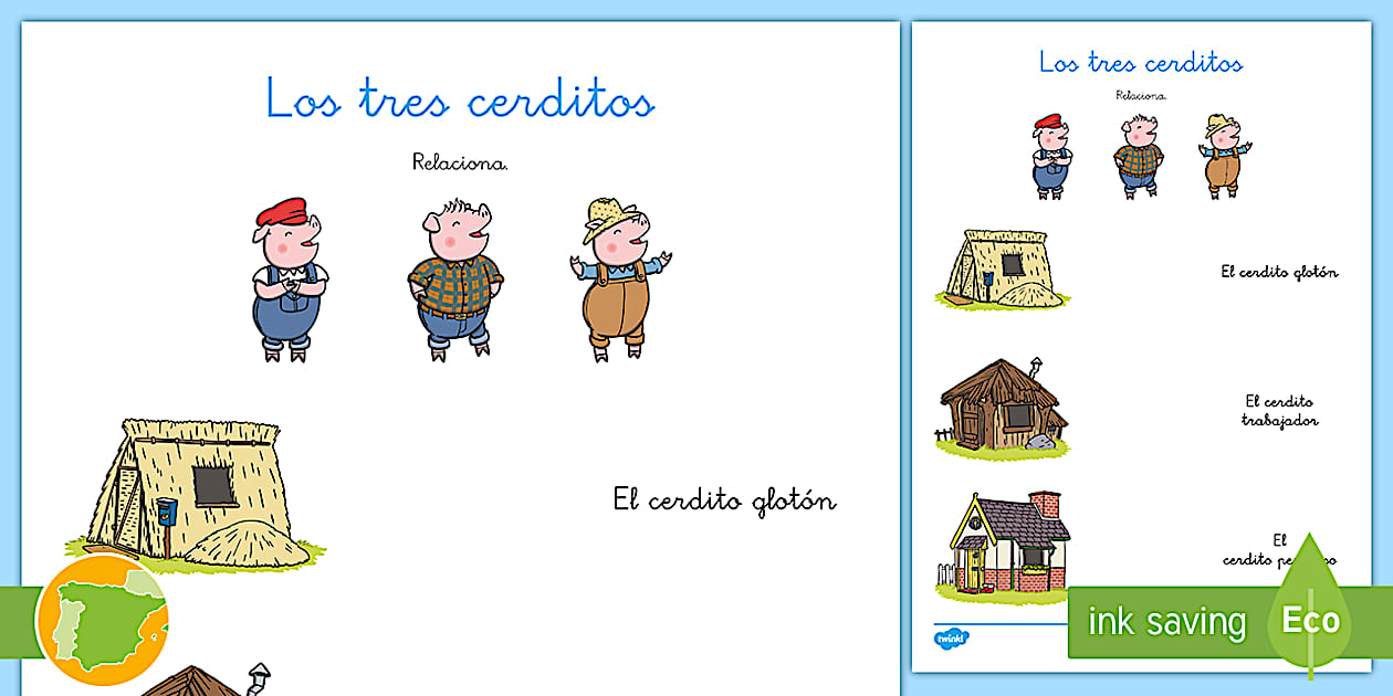 Ficha: Relaciona palabras - Los tres cerditos - Twinkl