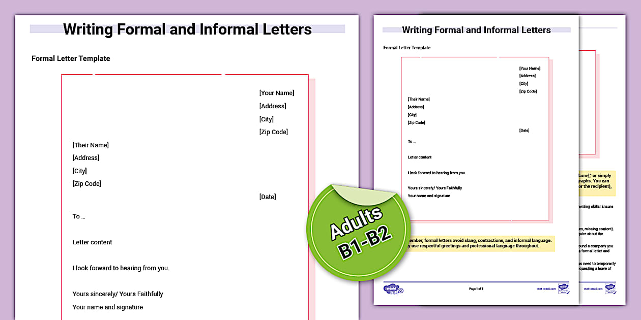 ESL Writing Formal and Informal Letters [Adults, B1-B2]